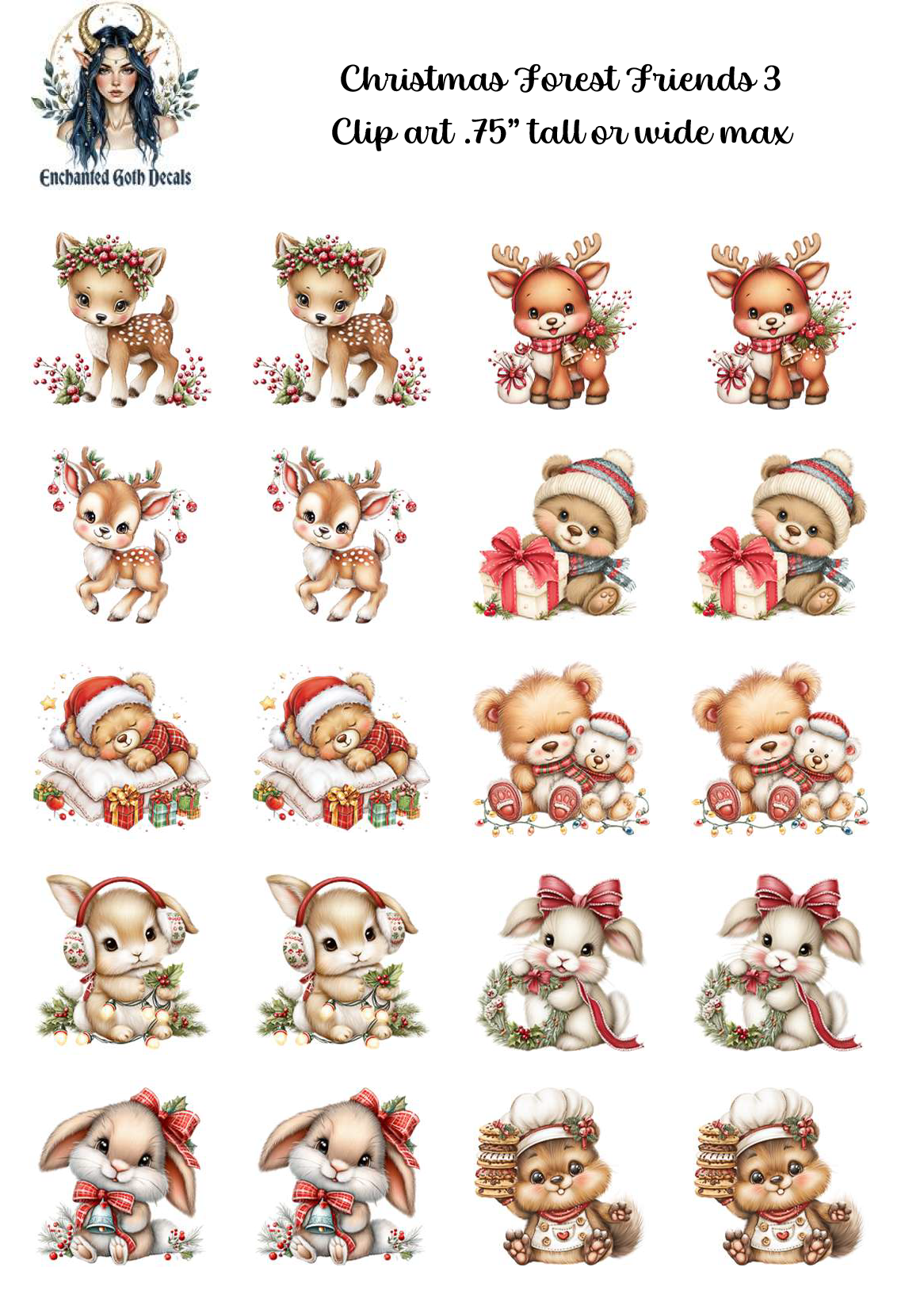 Christmas Forest Friends 3 - Clipart – Enchanted Goth Decals