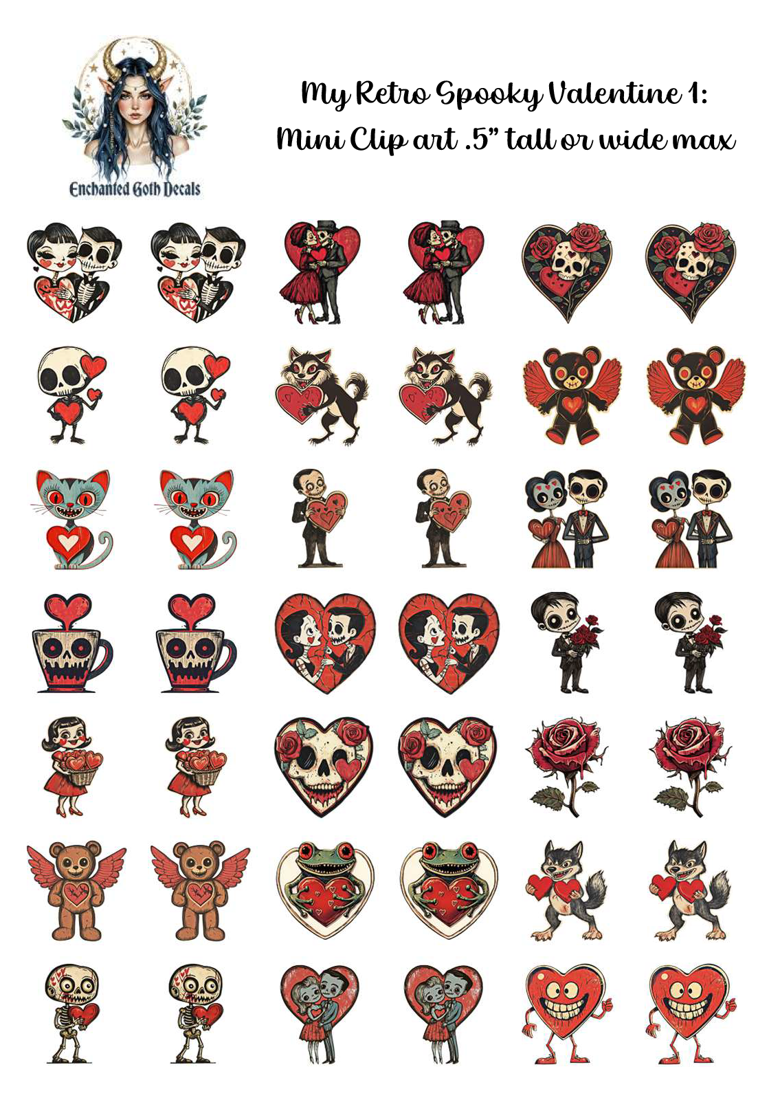 My Retro Spooky Valentine 1 - Clipart Mini – Enchanted Goth Decals