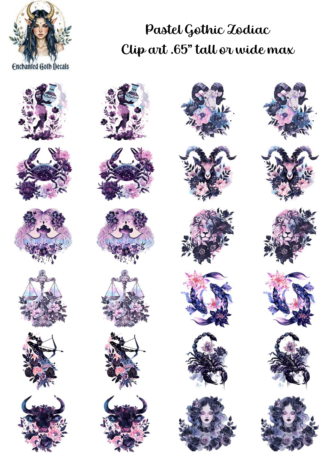Pastel Gothic Zodiac - Clipart – Enchanted Goth Decals